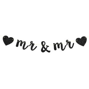 mr＆mr banner, gay couple, bridal shower, engagement, gay wedding party decorations, engayged sign, black glitter