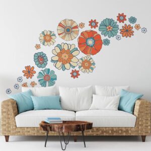 fanwaoo boho retro flower wall decals vintage floral wall stickers colorful hippie flower wall art decor for living room bedroom sofa tv wall