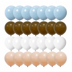 blue and brown party balloons, 50pcs 12 inch brown blue white blush latex balloons blue brown neutral balloons for gender reveal wedding birthday baby shower graduation bear party decoration