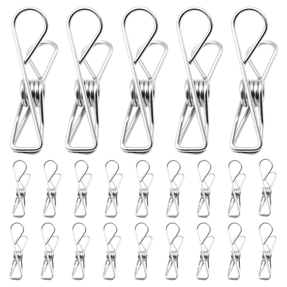 Hocansen 40Pcs Stainless Steel Laundry Clips Clothes Hook Pins 55mm Clothespins Metal Clothes Pin Hangers Wire Utility Clothes Pegs Laundry Clothing Clips (55mm/J)