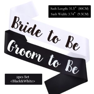 MUMUNN 2 PCS Bride to Be and Groom to Be Sash, Black & White Bachelorette Sashes for Bridal Shower Bachelorette Party Engagement Gifts