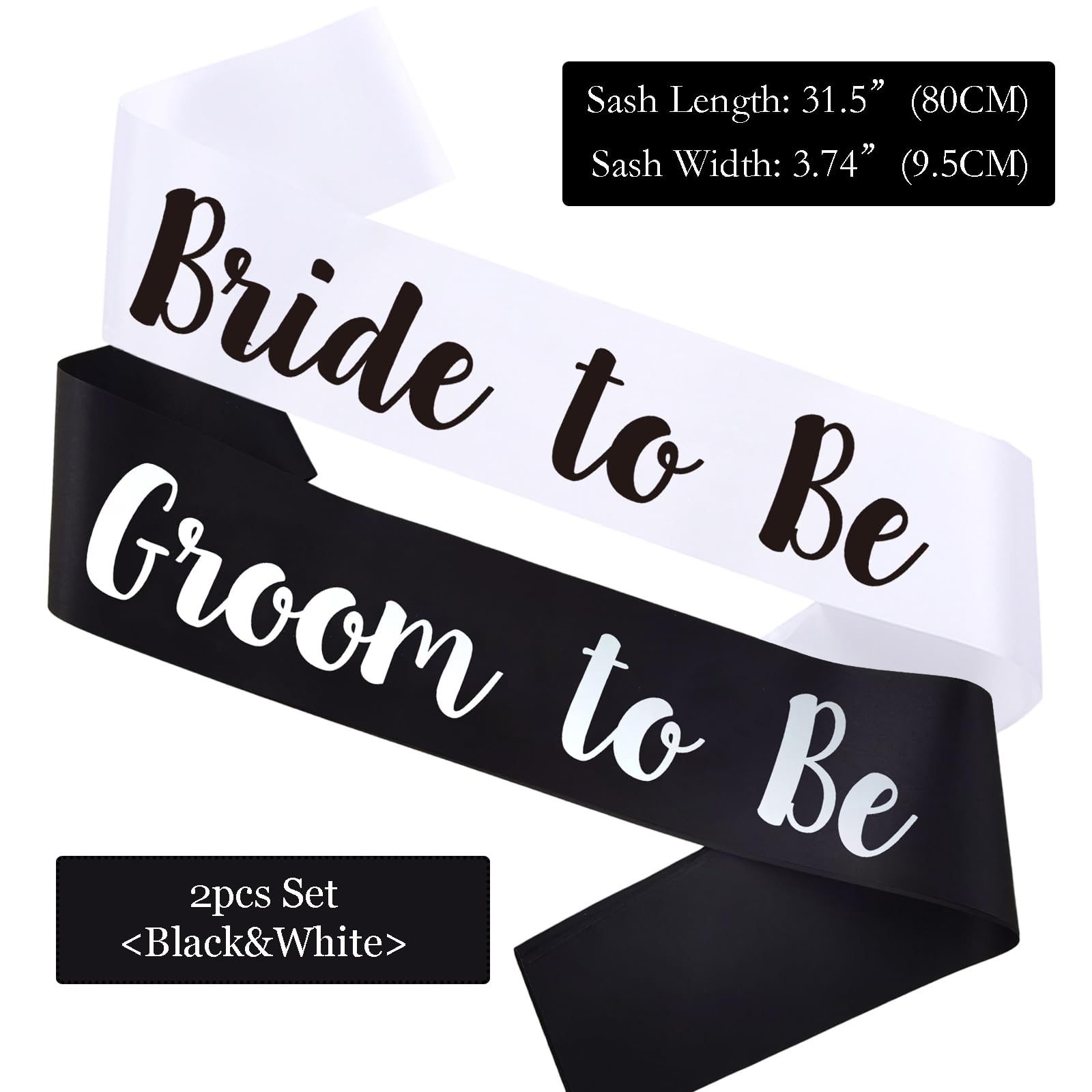 MUMUNN 2 PCS Bride to Be and Groom to Be Sash, Black & White Bachelorette Sashes for Bridal Shower Bachelorette Party Engagement Gifts