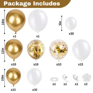 White Gold Balloons Arch Garland Kit, 122Pcs 18/12/10/5 In White and Metallic Gold Balloons Gold Confetti Balloons for Wedding Birthday Bridal Baby Shower Anniversary Party Decorations