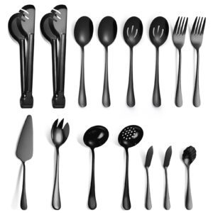 serving utensils include large serving spoons slotted serving spoons serving forks serving tongs soup ladle and pie server buffet catering serving utensils for dishwasher safe (black,15 pieces)