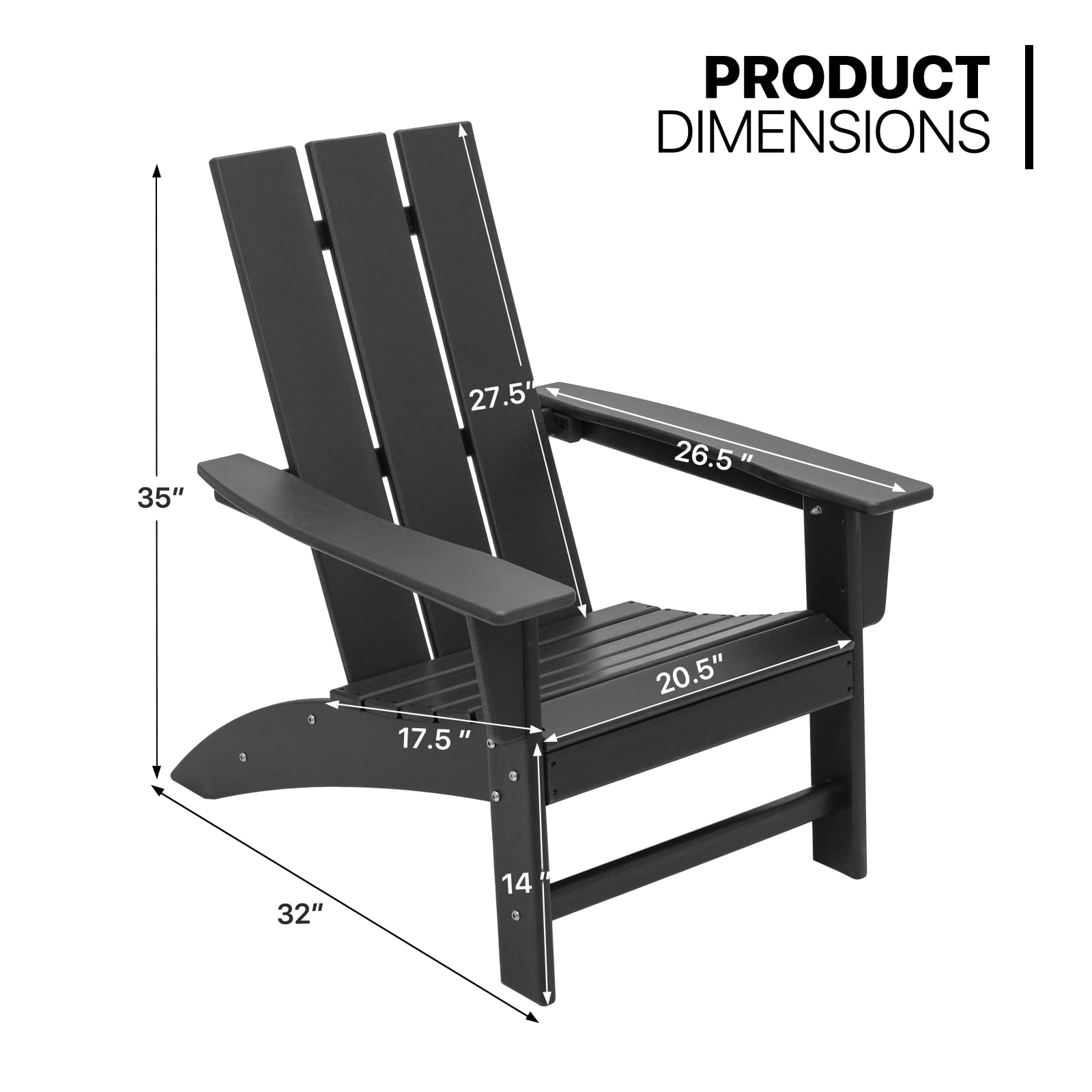 MoNiBloom Black Adirondack Chairs Set of 2, HDPE All-Weather Adirondack Patio Chair Outdoor Plastic Lawn Chair for Garden Backyard, Composite Patio Furniture for Firepit and Pool, 300Lbs Capacity