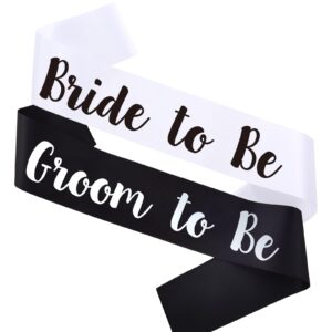 mumunn 2 pcs bride to be and groom to be sash, black & white bachelorette sashes for bridal shower bachelorette party engagement gifts