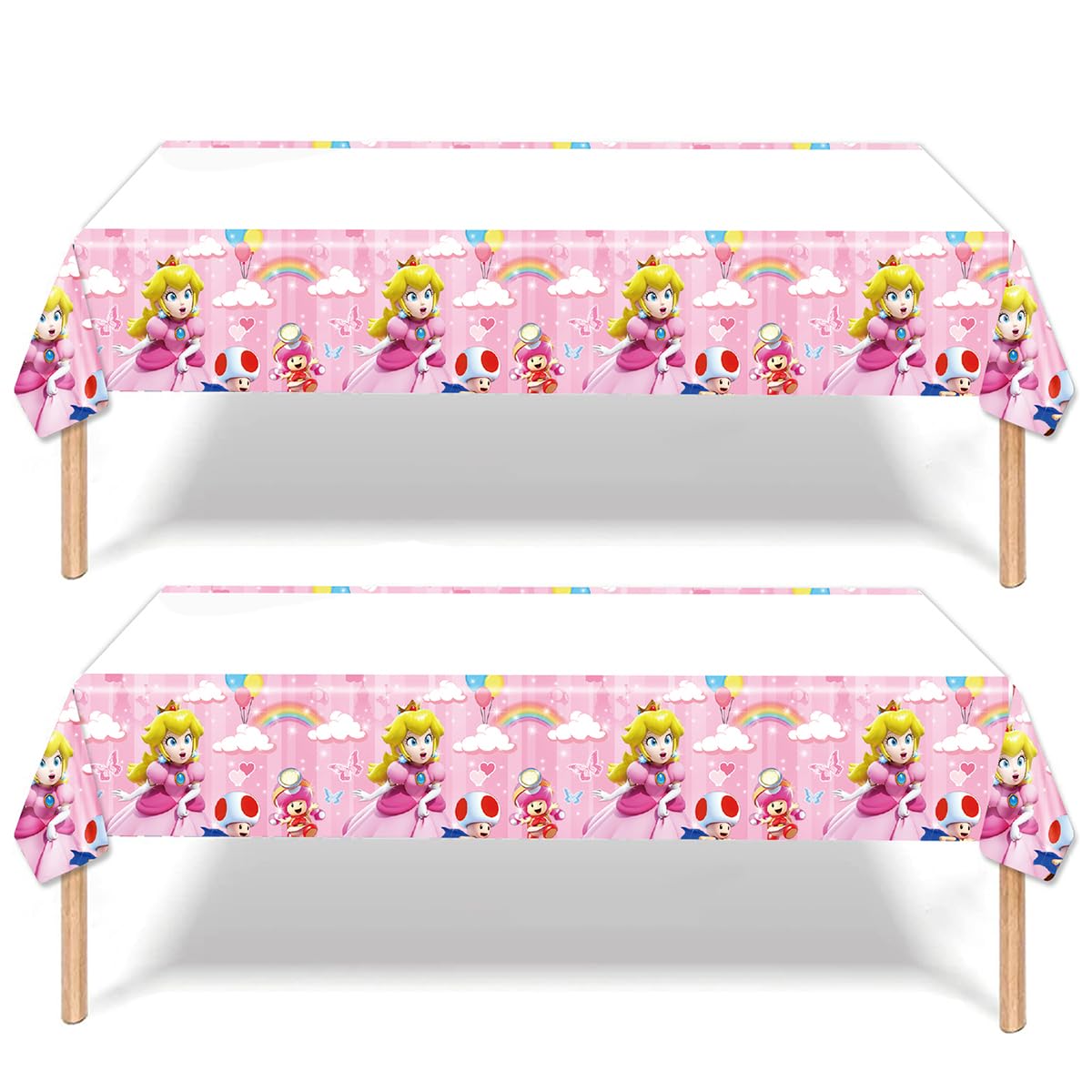 GYSIXGAOSU 2Pack Princess Peach Tablecloth Disposable Tablecover Birthday Party Supplies and Decorations for Kid Boy Baby Shower Rectangle Tables 70"X42",2 Pack