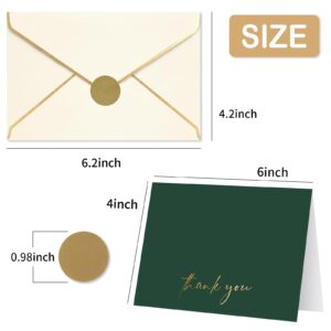 AZAZA 48 PCS Thank You Cards with Envelopes 4x6, Green Wedding Thank You Cards Gold Foil, Minimalistic Blank Thank You Notes for Graduation Baby Shower Bridal Shower (Green and Black)