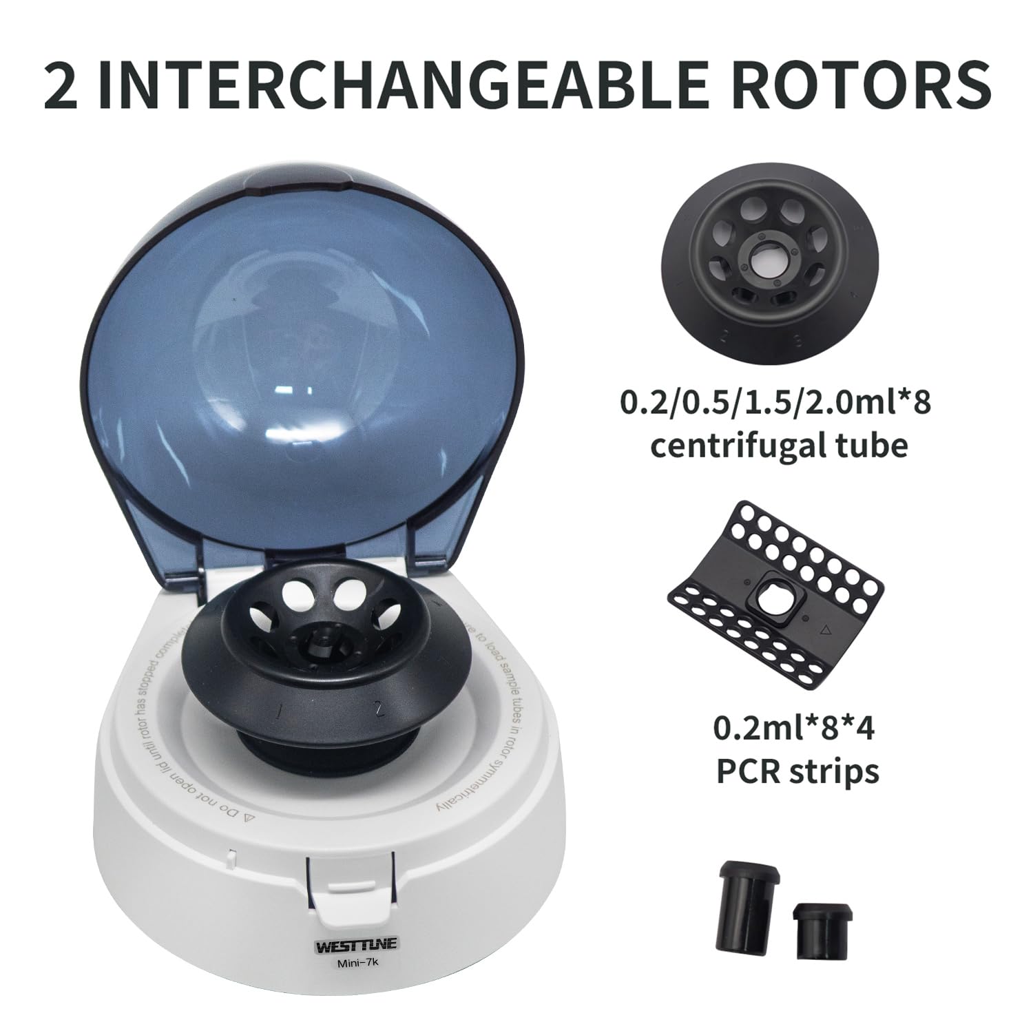 WEST TUNE 7000 RPM Microcentrifuge，Lab Benchtop Centrifuge.Mini Centrifuge Machine with Low Noise,2 Rotors for 0.2/0.5/1.5/2ml Centrifuge Tubes and PCR Strips