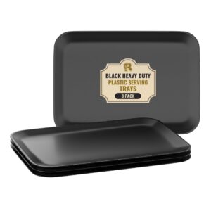 3 pack black plastic serving tray for party - black serving tray 8 by 11 inch - dessert trays for food - party serving trays for entertaining - premium party trays - black serving platters