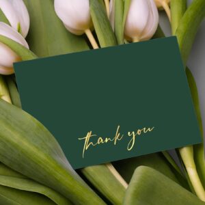 AZAZA 48 PCS Thank You Cards with Envelopes 4x6, Green Wedding Thank You Cards Gold Foil, Minimalistic Blank Thank You Notes for Graduation Baby Shower Bridal Shower (Green and Black)