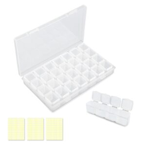 multivalue 28 girds plastic organizer box, bead organizer clear organization and storage for sorting separable plastic storage containers with lids&504pcs label stickers for jewelry diamons(clear)