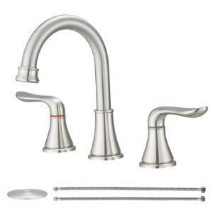 genbons bathroom sink faucet widespread 8 inch bathroom faucets for sink 3 hole brushed nickel double handles bathroom faucets with pop up drain and cupc faucet supply lines