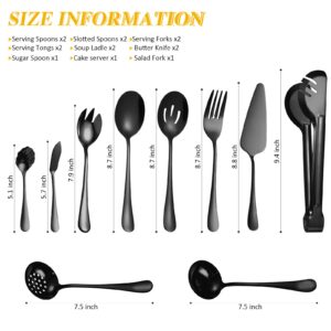 Serving Utensils Include Large Serving Spoons Slotted Serving Spoons Serving Forks Serving Tongs Soup Ladle and Pie Server Buffet Catering Serving Utensils for Dishwasher Safe (Black,15 Pieces)