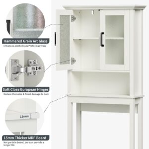 Baztin Over The Toilet Storage Cabinet, Over Toilet Bathroom Organizer with Doors and Adjustable Shelf, Thicken Frame Above Toilet Storage Cabinet Behind Toilet Bathroom Organizer, Cream White