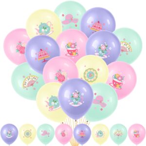 leyndo 32pcs tea party balloons, 12inch latex balloons with teapot, teacup, cake & floral designs, assorted colors, for wedding, birthday, baby shower, bridal shower decorations