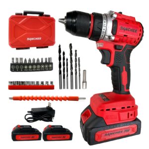 banchee 20v brushless cordless power drill kit, 3/8 "keyless metal ratchet chuck, 23+1 torque settings with 2x1.5ah batteries and charger, 2-variable speeds,27 bit set