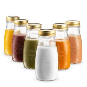 bormioli rocco quattro stagioni, set of 6, glass canning mason jars and drinking bottles, 13.5 oz. with gold metal airtight lids, made in italy.