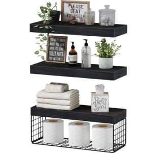 qeeig black bathroom shelves over toilet wall mounted floating shelves farmhouse shelf toilet paper storage small 16 inch set of 3 (019-b3)