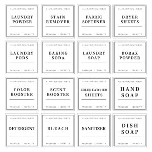 teswey laundry labels for jars, minimalist laundry room labels set, 18pcs pvc laundry room labels for organizing, waterproof labels for laundry containers glass jars, with diy blank labels