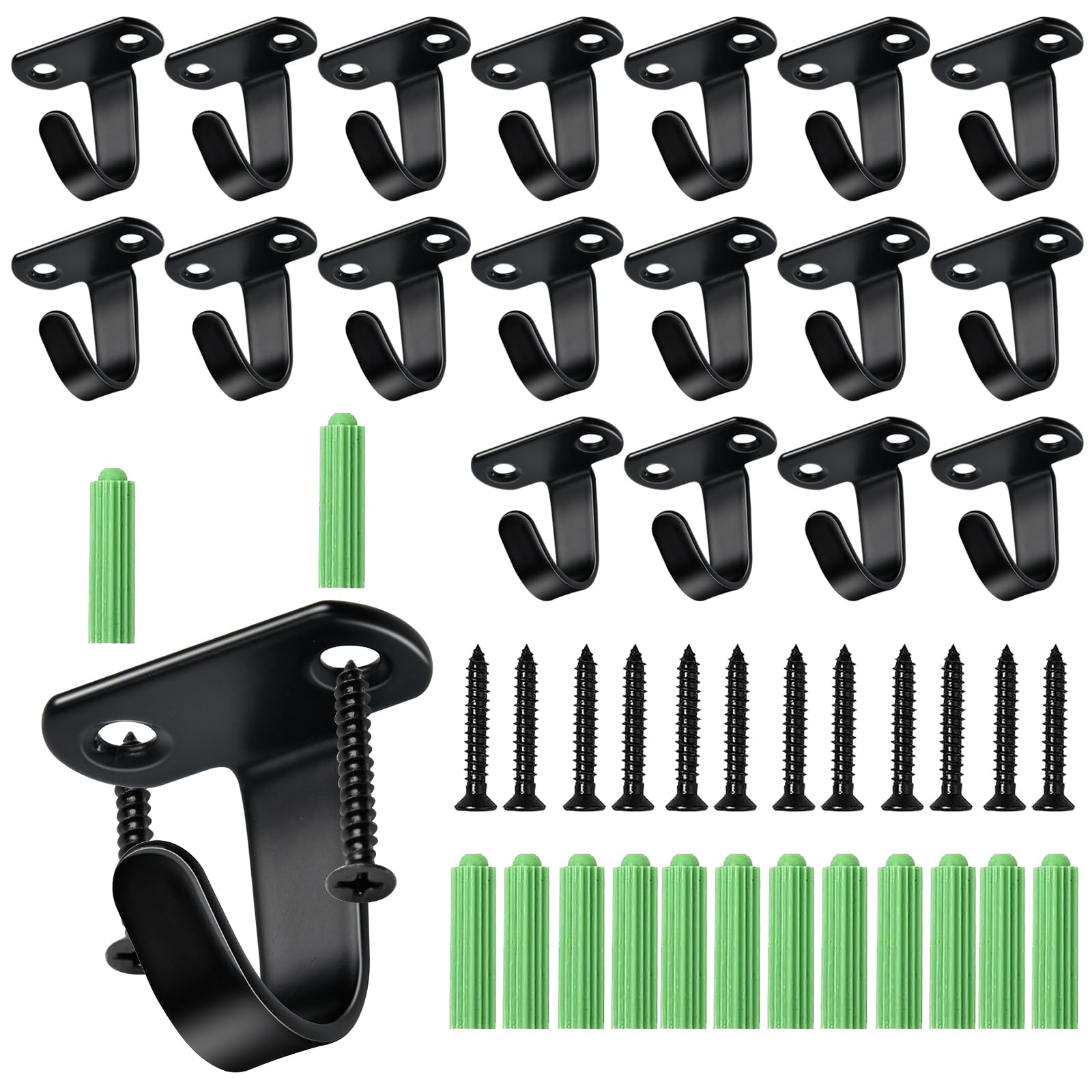 Elesunory 50 Pack Stainless Steel Under Shelf Hooks, Screw Mounted Ceiling Hooks, Under-Shelf Towel/Robe Clothes Hook, Heavy Duty Black Ceiling Hooks for Bathroom Kitchen Cabinet Garage