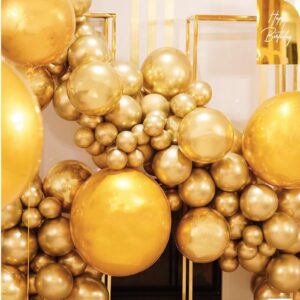 412pcs Metallic Gold Balloon Garland Arch Kit 18 12 10 5 Inch Different Sizes Latex Chrome Balloons for Baby Shower Birthday Graduation Wedding Anniversary Celebration Party Decoration