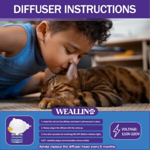 WEALLIN Cat Calming Diffuser Kit - Cat Pheromones Calming Diffuser Relieve Anxiety & Stress - 5-in-1 Cat Pheromone Diffuser Kit with 1 Diffuser + 4 Refill 48ml Vial-120 Days of Comfort and Relaxation