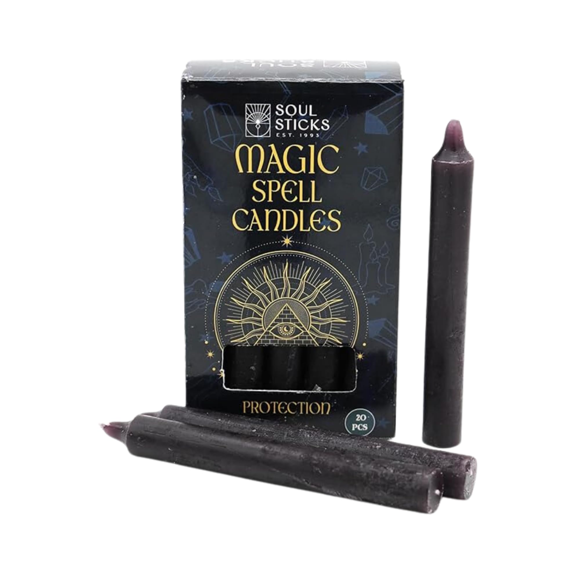 Soul Sticks Protection 4' Magic Spell Chime Taper Candles, 20 pcs - Ideal for Altar, Rituals, Ceremonies, Meditation Purple Candle for Witchcraft Supplies, Wiccan, Candles Clearance