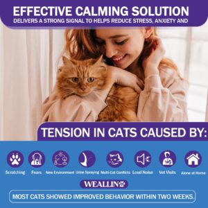 WEALLIN Cat Calming Diffuser Kit - Cat Pheromones Calming Diffuser Relieve Anxiety & Stress - 5-in-1 Cat Pheromone Diffuser Kit with 1 Diffuser + 4 Refill 48ml Vial-120 Days of Comfort and Relaxation