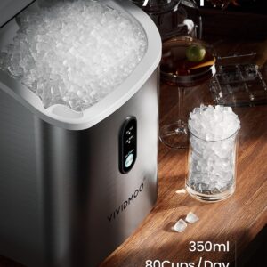 VIVIDMOO Nugget Ice Maker Countertop, 34lbs/24H Pebble Ice Machine, Self-Cleaning Sonic Ice Maker with Basket & Scoop, Compact Pellet Ice Maker for Home/Office/Kitchen/RV/Party, Stainless Steel