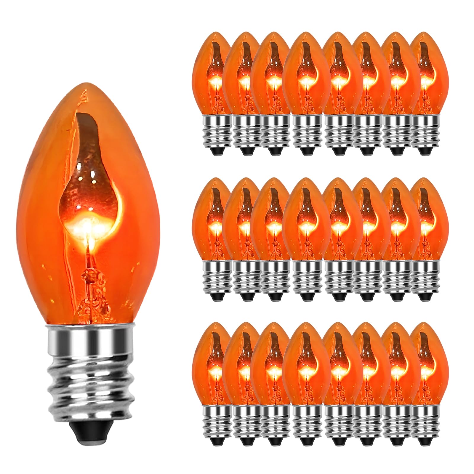 Pallerina 25 Pack Orange Flame Light Bulbs,120V 1W Orange Light Candle Light Bulbs with E12/C7 Candelabra for Chandeliers, Ceiling Fan Lights,Wall Sconces,Halloween Decorations