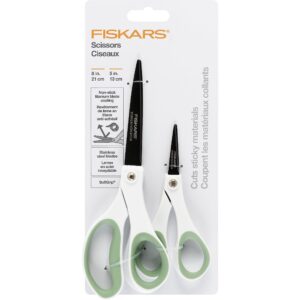 fiskars all purpose scissors (2-pack) - high performance and designed for comfort and cutting sticky materials - sharp to cut, but soft to hold - perfect for everyday, the office, and arts & crafts