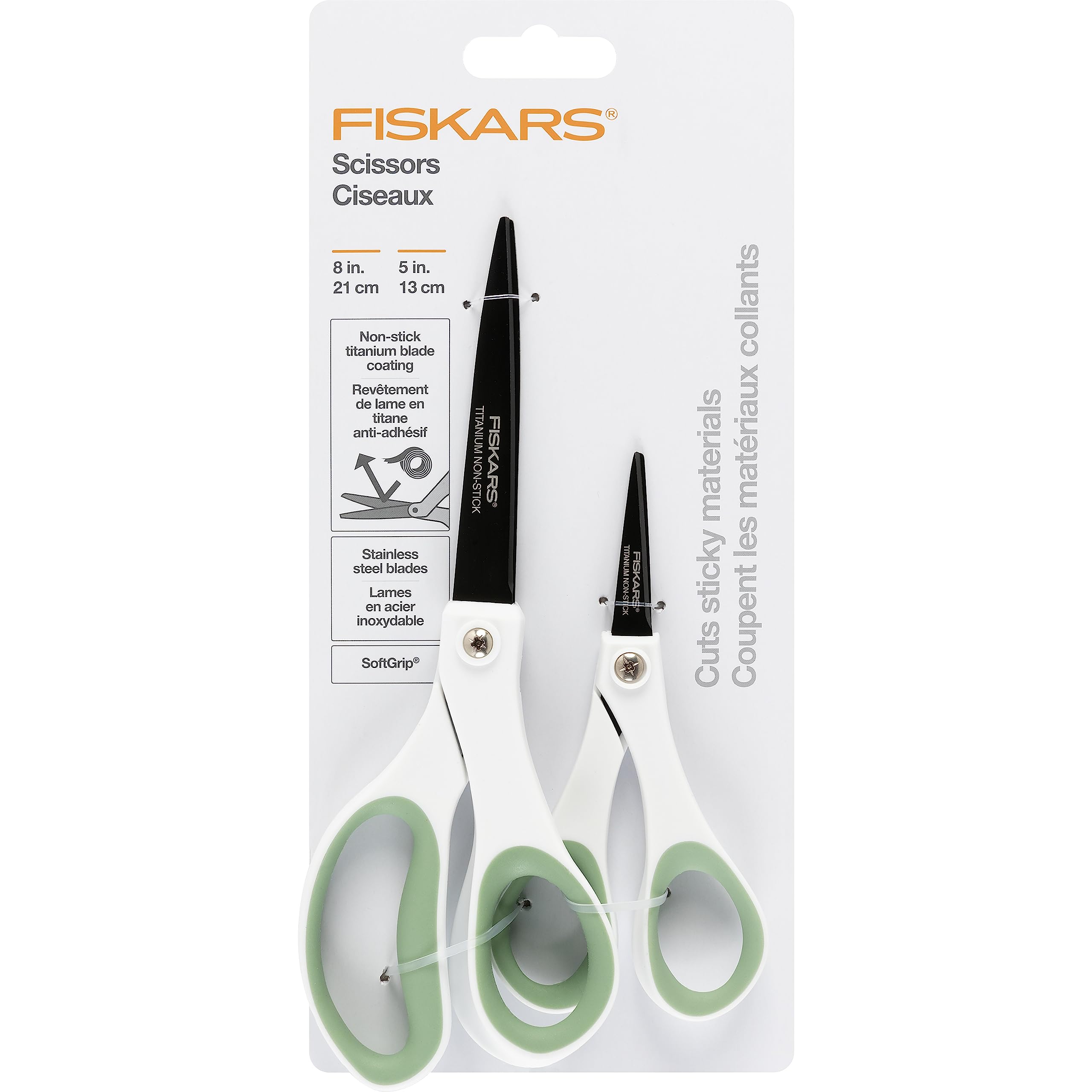 Fiskars All Purpose Scissors (2-Pack) - High Performance and Designed for Comfort and Cutting Sticky Materials - Sharp to Cut, But Soft to Hold - Perfect for Everyday, the Office, and Arts & Crafts