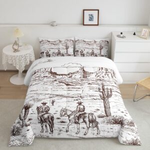 cowboy comforter set western bedding queen size wild west american desert rustic hand drawn illustration bedroom decor bedding comforter sets for boys adults men girls rustic farmhouse duvet insert