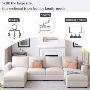 Tdewlye Minimalist 3 Pieces U Shaped Sectional Sofa,Chaise Lounge Couch with Removable Ottomans,for Apartment Living Room Furniture (Beige@Ottomans)