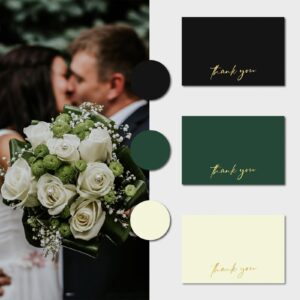 AZAZA 48 PCS Thank You Cards with Envelopes 4x6, Green Wedding Thank You Cards Gold Foil, Minimalistic Blank Thank You Notes for Graduation Baby Shower Bridal Shower (Green and Black)