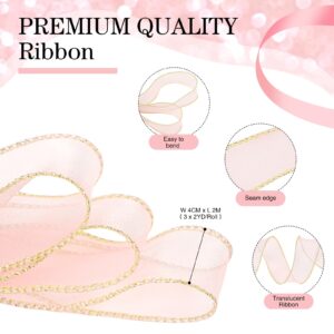 Fulmoon 12 Pcs Clear Gift Bag with Handle and Sheer Ribbon Reusable Transparent PVC Gift Bag for Bridal Party, Baby Shower, Wedding, Birthday, 7 x 4 x 8 Inch(Pink)