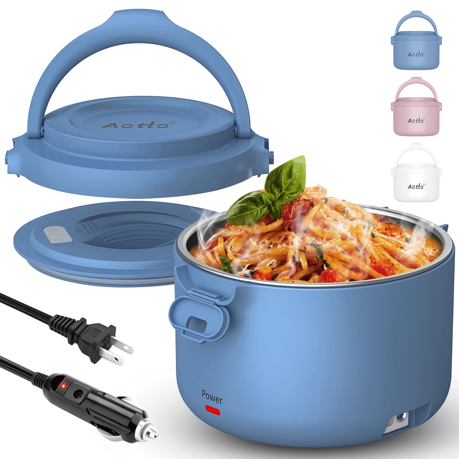 Aotto Electric Lunch Box, 32 oz Portable Food Warmer Heater, Lunch Warmer Portable for Work/Office/Car/Travel 12V/24V/110V 3-in-1, Warming Soup & Meal, Spill-Free, Men & Women's Gifts, Blue