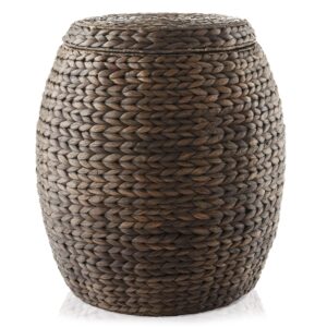 Casafield Round Storage Basket with Lid - Espresso, Handwoven Water Hyacinth Organizer for Laundry, Blankets, Plants, Bedroom, Living Room, Home Office