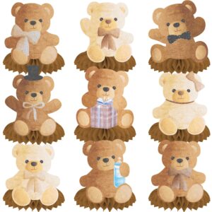 9pcs teddy bear honeycomb centerpieces teddy bear baby shower decorations bear themed table decorations for kids teddy bear themed birthday party gender reveal party baby shower supplies