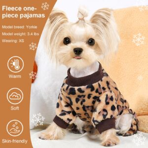 Leopard Dog Sweater Dog Jumpsuit - Winter Fleece Puppy Clothes for Small Dogs Girl Boy Warm Small Dog Pajamas Dog Outfit for Chihuahua Yorkie Shih Tzu Teacup Cold Weather Cat Apparel Clothing