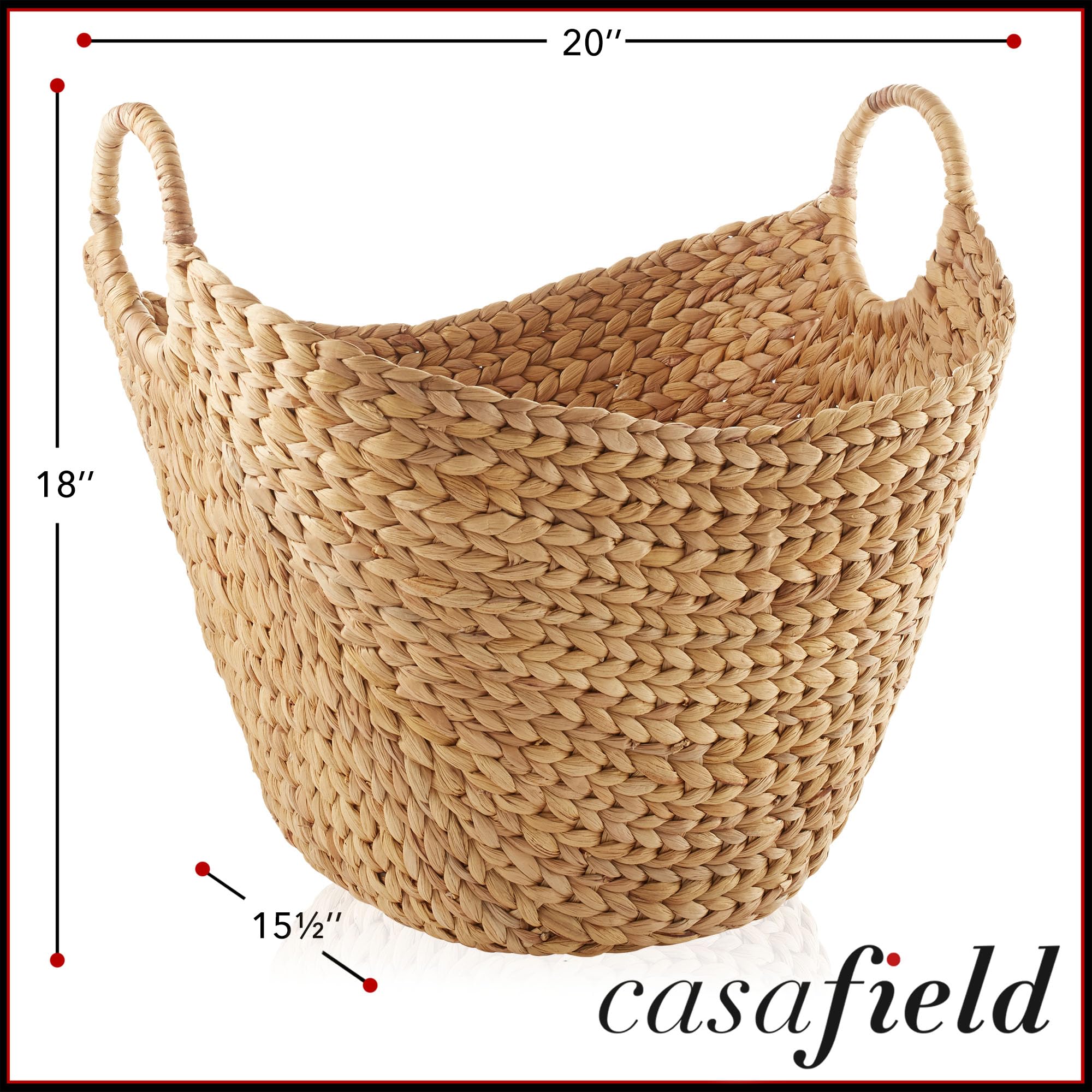 Casafield Large Laundry Boat Basket with Handles - Natural, Woven Water Hyacinth Multipurpose Storage Organizer for Throw Blankets, Bathroom, Bedroom, Living Room