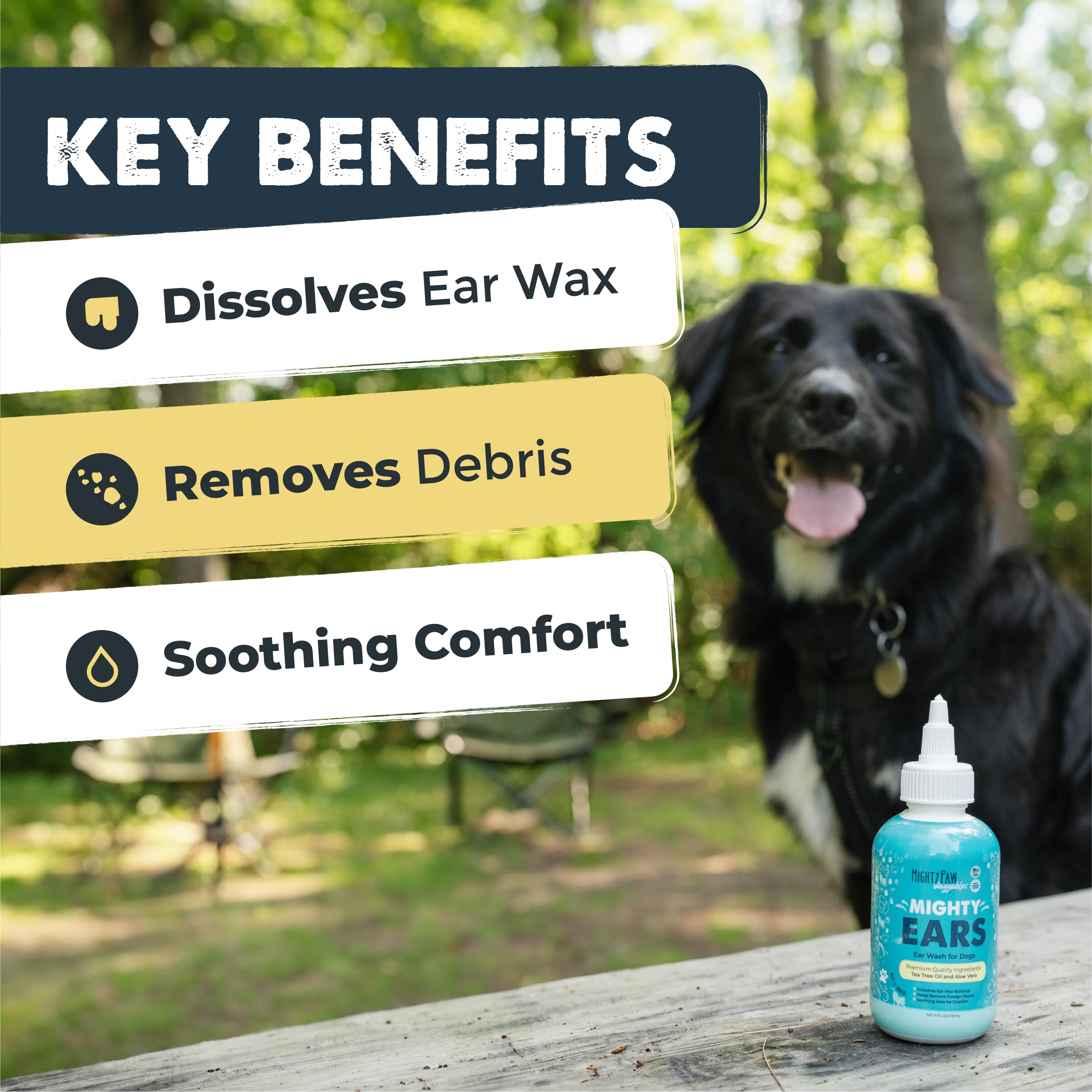 Mighty Paw Waggables Dog Ear Wash - 4 oz (Made in USA) | Dog Ear Cleaner Solution. Dog Ear Wash Cleaner Aloe Vera Dog Ear Drops. Liquid Ear Cleaner for Dogs. For Itchy Ears, Yeast & Healthy Ear Canals