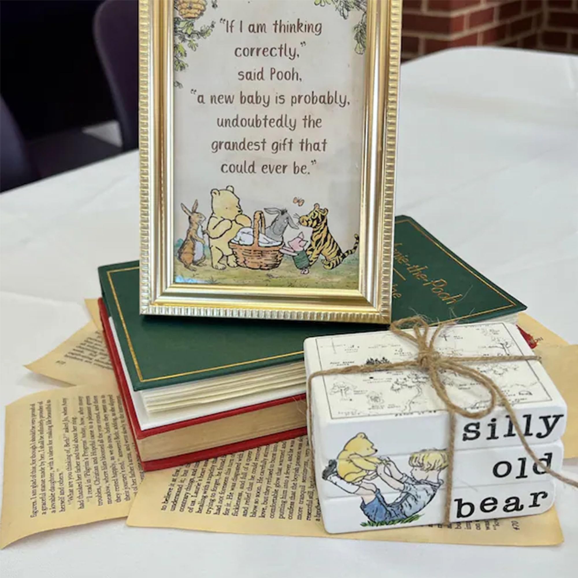 8 x 10 Inch Winnie Baby Shower Centerpiece Classic Pooh Quotes Table Sign Decor Cute Adding For Mommy-To-Be Party Kids 1 St Birthday Favors