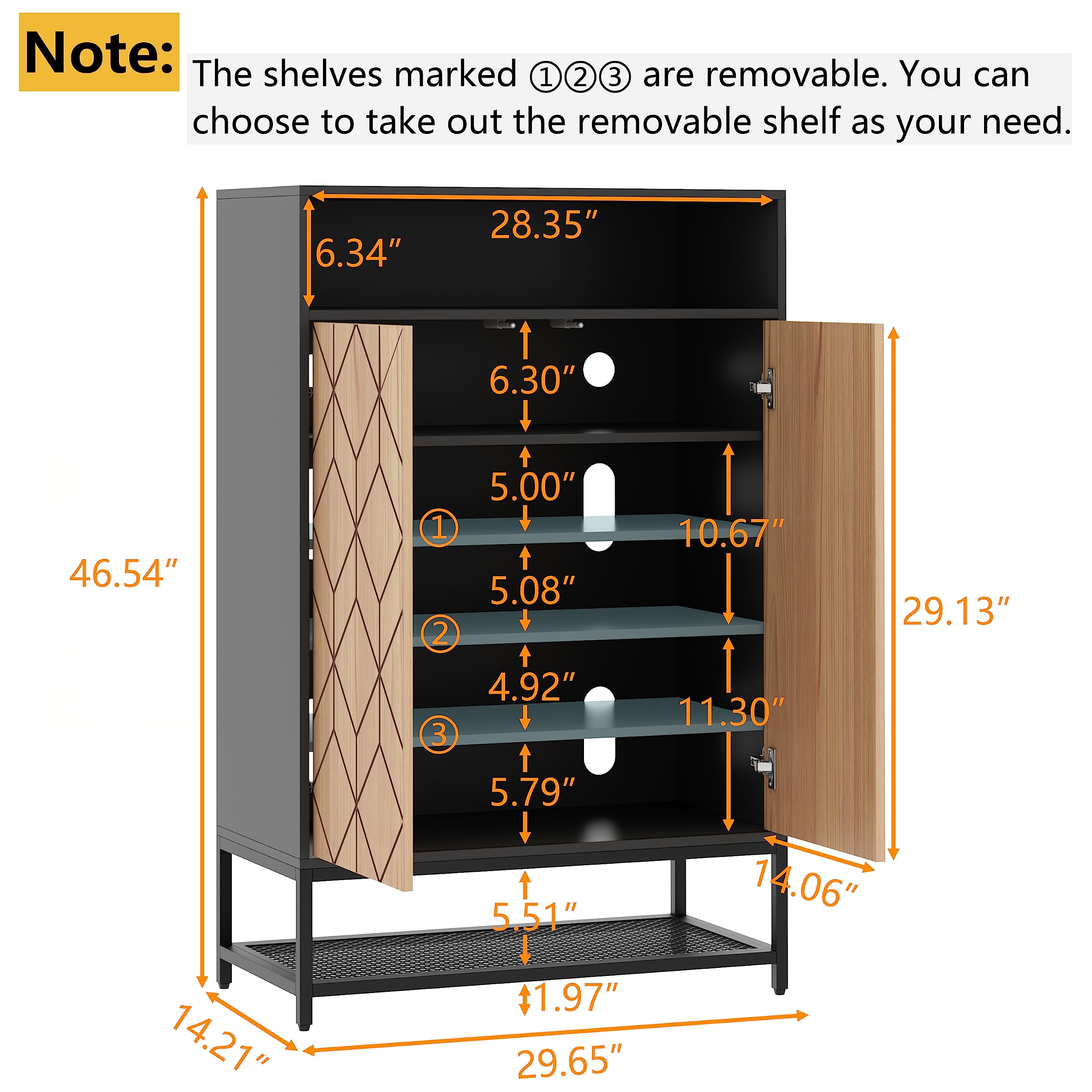 Gyfimoie Shoe Organizer with Doors, Shoe Storage Cabinet with Adjustable Shelves for Entryway, 7-Tier Entryway Shoe Rack Storage for Hallway, Closet, Living Room