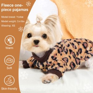 Leopard Dog Sweater Dog Jumpsuit - Winter Fleece Puppy Clothes for Small Dogs Girl Boy Warm Small Dog Pajamas Dog Outfit for Chihuahua Yorkie Shih Tzu Teacup Cold Weather Cat Apparel Clothing