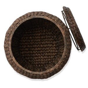 Casafield Round Storage Basket with Lid - Espresso, Handwoven Water Hyacinth Organizer for Laundry, Blankets, Plants, Bedroom, Living Room, Home Office