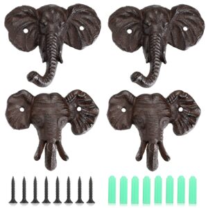 sumnacon cast iron coat hook, 4pcs wall-mounted coat hook for key bag towel cup,heavy duty towel hook for bathroom kitchen entrance cloakroom,elephant