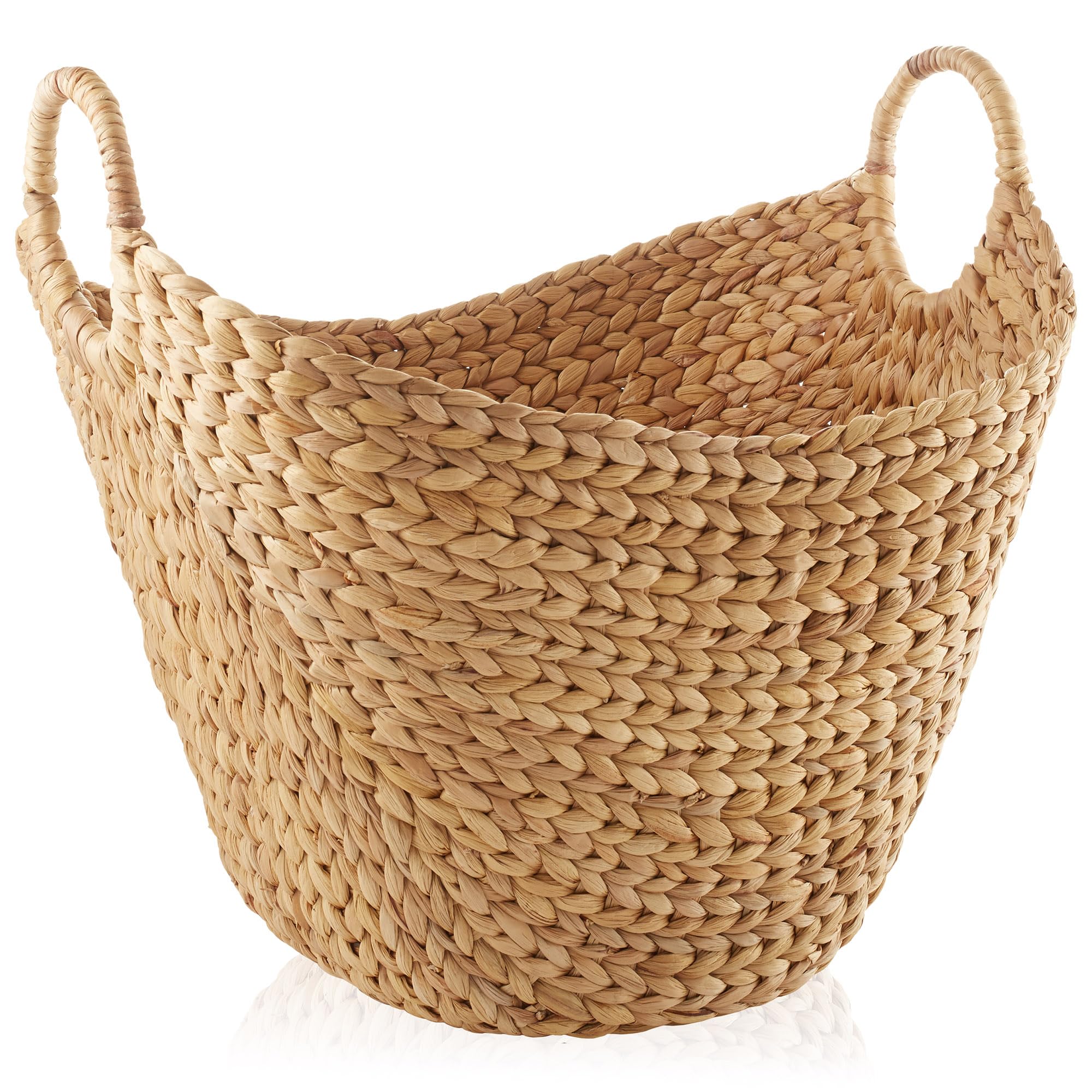 Casafield Large Laundry Boat Basket with Handles - Natural, Woven Water Hyacinth Multipurpose Storage Organizer for Throw Blankets, Bathroom, Bedroom, Living Room