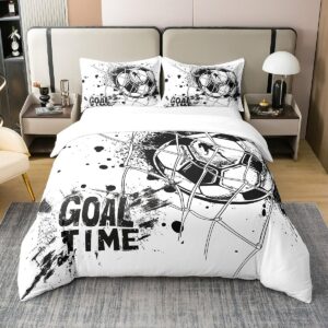 kids football 100% cotton comforter cover queen size american soccer bedding set sports games duvet cover for boys girls children teens geometric polygon quilt cover for bedroom, black white